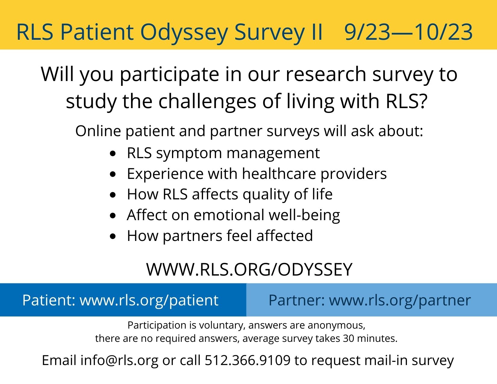 Patient Survey Prelaunch - Restless Legs Syndrome Foundation